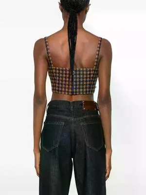 Oscar De La Renta Orchid-embroidered Tweed Crop Top