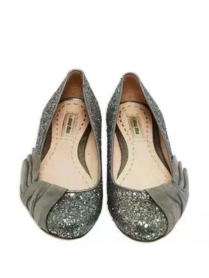 Miu Miu Glitter Ballerina Flats With Suede Accent