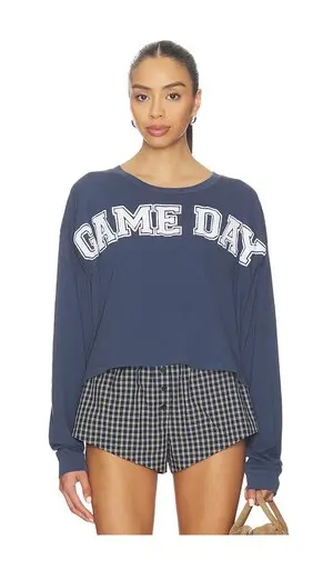 Daydreamer Game Day Long Sleeve Cropped Top - Navy