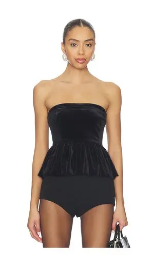 Steve Madden Velvet Bubble Hem Strapless Top - Black