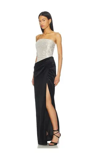 NADINE MERABI Sequin Corset Velvet Maxi Dress With Slit