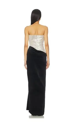 NADINE MERABI Sequin Corset Velvet Maxi Dress With Slit