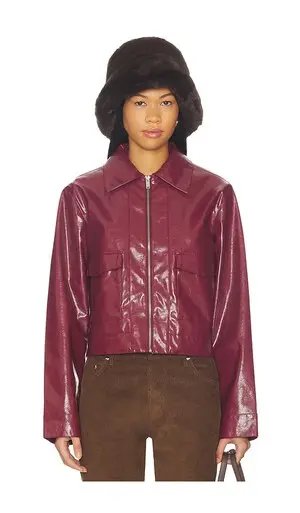 Superdown Faux Leather Cropped Jacket With Zip Closure - Wine