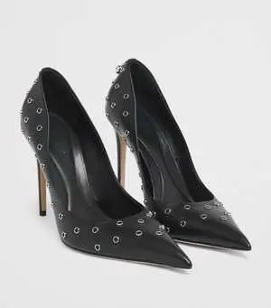 Alexander McQueen Leather Eyelet Detail Pointed Toe High Heel Pumps