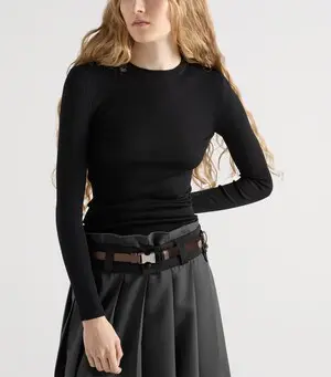Prada Ribbed Wool Sweater With Iconic Triangle Detail