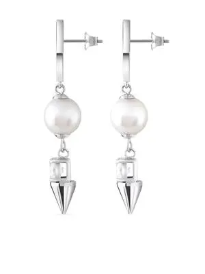 Philipp Plein Tone Spike And Pearl Drop Earrings - Silver