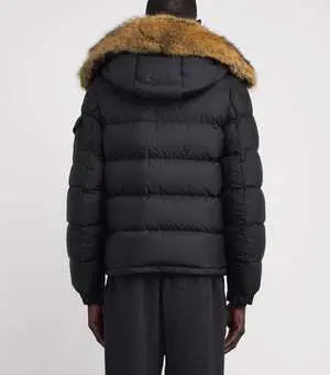 Moncler Cropped Down Puffer Jacket With Faux Fur Trim