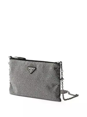 Prada Mini Crystal-studded Cross Body Bag - Silver