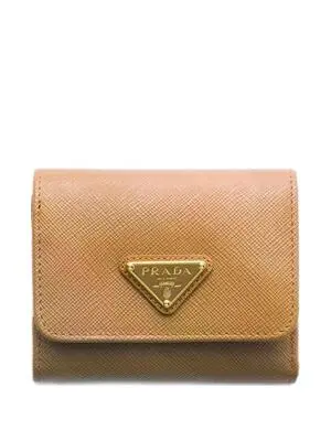 Prada Triangle-logo Saffiano Leather Wallet Neutrals