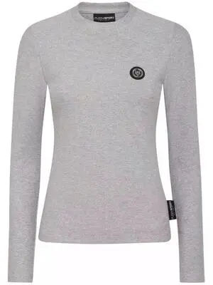 PLEIN SPORT Glitter Embellished Logo Patch Long Sleeve Top - Grey