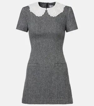 SELF-PORTRAIT Herringbone Wool-blend Minidress With Embroidered Collar