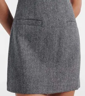 SELF-PORTRAIT Herringbone Wool-blend Minidress With Embroidered Collar