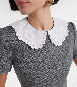 SELF-PORTRAIT Herringbone Wool-blend Minidress With Embroidered Collar