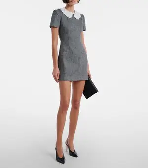 SELF-PORTRAIT Herringbone Wool-blend Minidress With Embroidered Collar