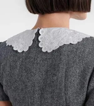 SELF-PORTRAIT Herringbone Wool-blend Minidress With Embroidered Collar