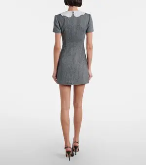 SELF-PORTRAIT Herringbone Wool-blend Minidress With Embroidered Collar