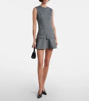 SELF-PORTRAIT Sleeveless Herringbone Wool-blend Minidress