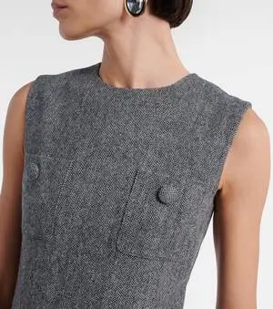 SELF-PORTRAIT Sleeveless Herringbone Wool-blend Minidress