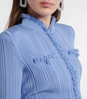 SELF-PORTRAIT Beaded Ribbed-knit Cardigan
