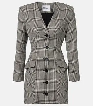 SELF-PORTRAIT Checked Wool-blend Minidress