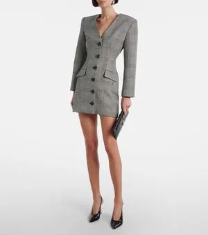 SELF-PORTRAIT Checked Wool-blend Minidress