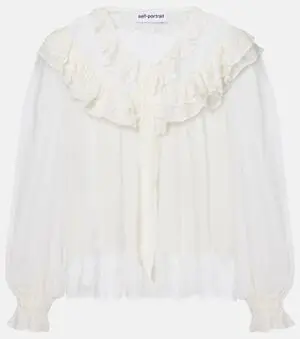 SELF-PORTRAIT Gathered Georgette And Lace Blouse