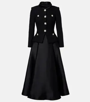 SELF-PORTRAIT Boucle Taffeta Midi Dress - Black