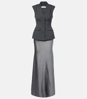 SELF-PORTRAIT Peplum Satin Gown Set - Grey