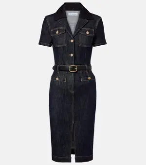 SELF-PORTRAIT Belted Denim Midi Dress