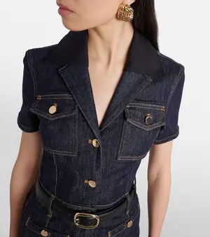 SELF-PORTRAIT Belted Denim Midi Dress
