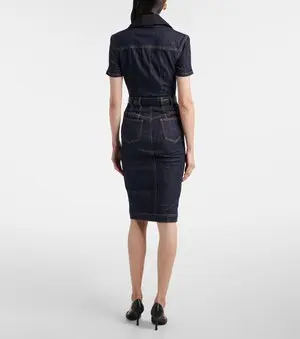 SELF-PORTRAIT Belted Denim Midi Dress