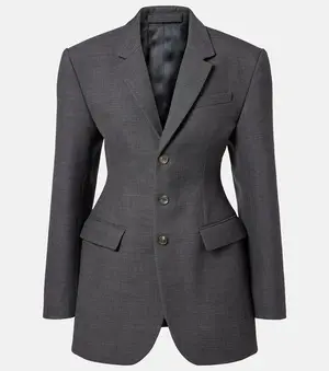 Wardrobe.NYC Peplum Virgin Wool Blazer - Grey