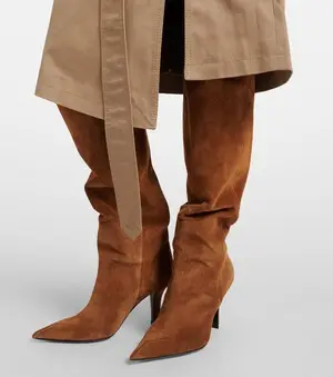 Amina Muaddi Christine 80 Suede Knee-high Boots