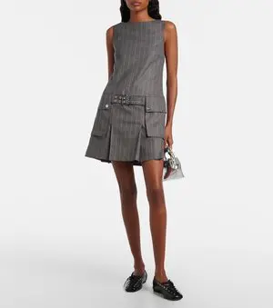 GANNI Belted Pinstripe Mini Dress