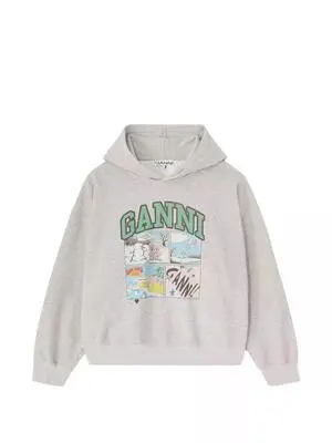 GANNI Graphic Print Hoodie - Grey