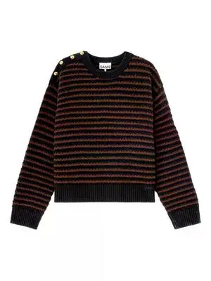 GANNI Button Striped Knitwear - Black