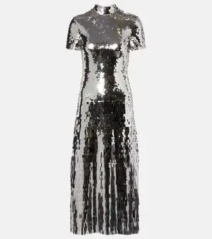 SELF-PORTRAIT Sequined Midi Dress - Silver