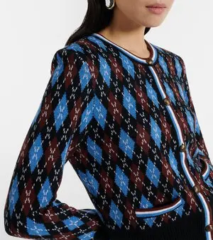 Veronica Beard Sylvane Argyle Wool And Cotton Cardigan