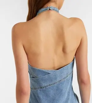 Magda Butrym Halterneck Denim Mini Dress With Floral Appliqu
