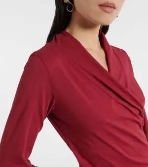 Velvet By Graham & Spencer Meri Cotton-blend Jersey Wrap Top In Ruby - Red