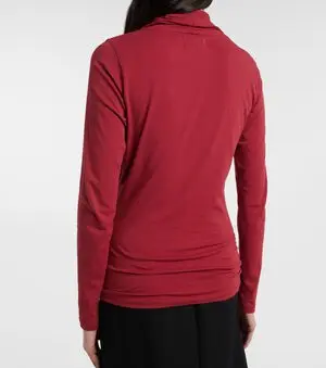 Velvet By Graham & Spencer Meri Cotton-blend Jersey Wrap Top In Ruby - Red