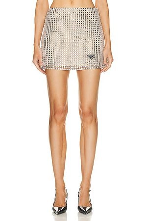 Prada Rhinestone Embroidered Mesh Mini Skirt - Silver