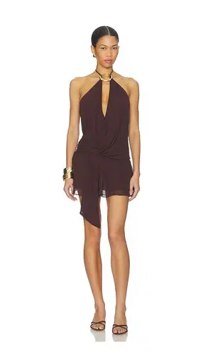 TIGER MIST Halterneck Mini Dress - Brown