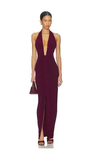 Norma Kamali Tie Front Halter Gown - Wine