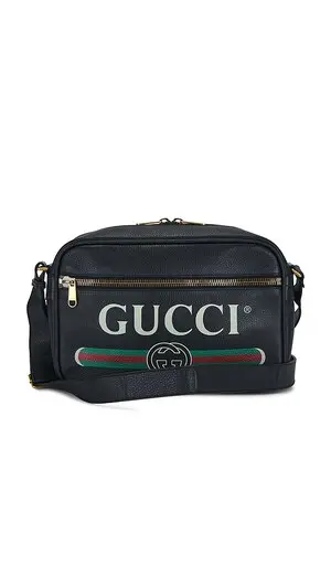 FWRD RENEW Gucci Logo Messenger Bag In Calfskin Leather - Black
