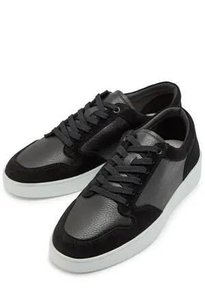 JUDE LLOW Grained Leather Panel Sneakers - Black