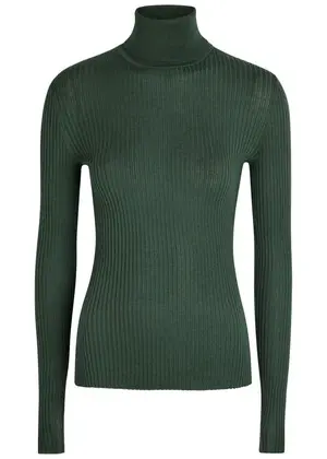 Gabriela Hearst Ribbed Roll Neck Cashmere Blend Top - Green