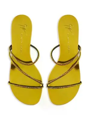 GIUSEPPE ZANOTTI Embellished Gold Tone Leather Sandals - Yellow