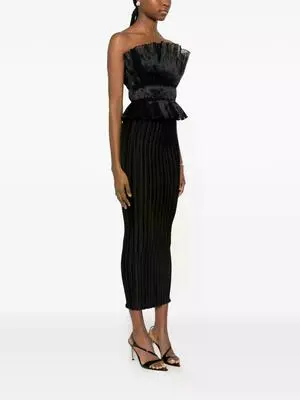 L'IDEE Pleated Ruffled Strapless Midi Dress