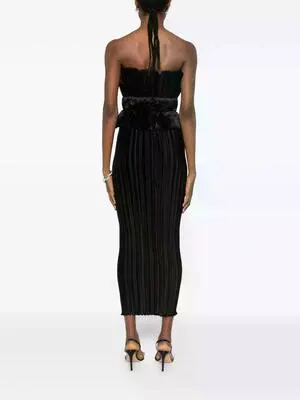 L'IDEE Pleated Ruffled Strapless Midi Dress